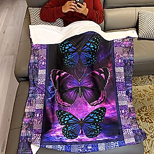 YISUMEI Purple Butterfly Blanket, Fantasy Starry Sky Lightning Rivers Mixed with Pebble Rock Border, Lightweight and Comfort, 50"x60"
