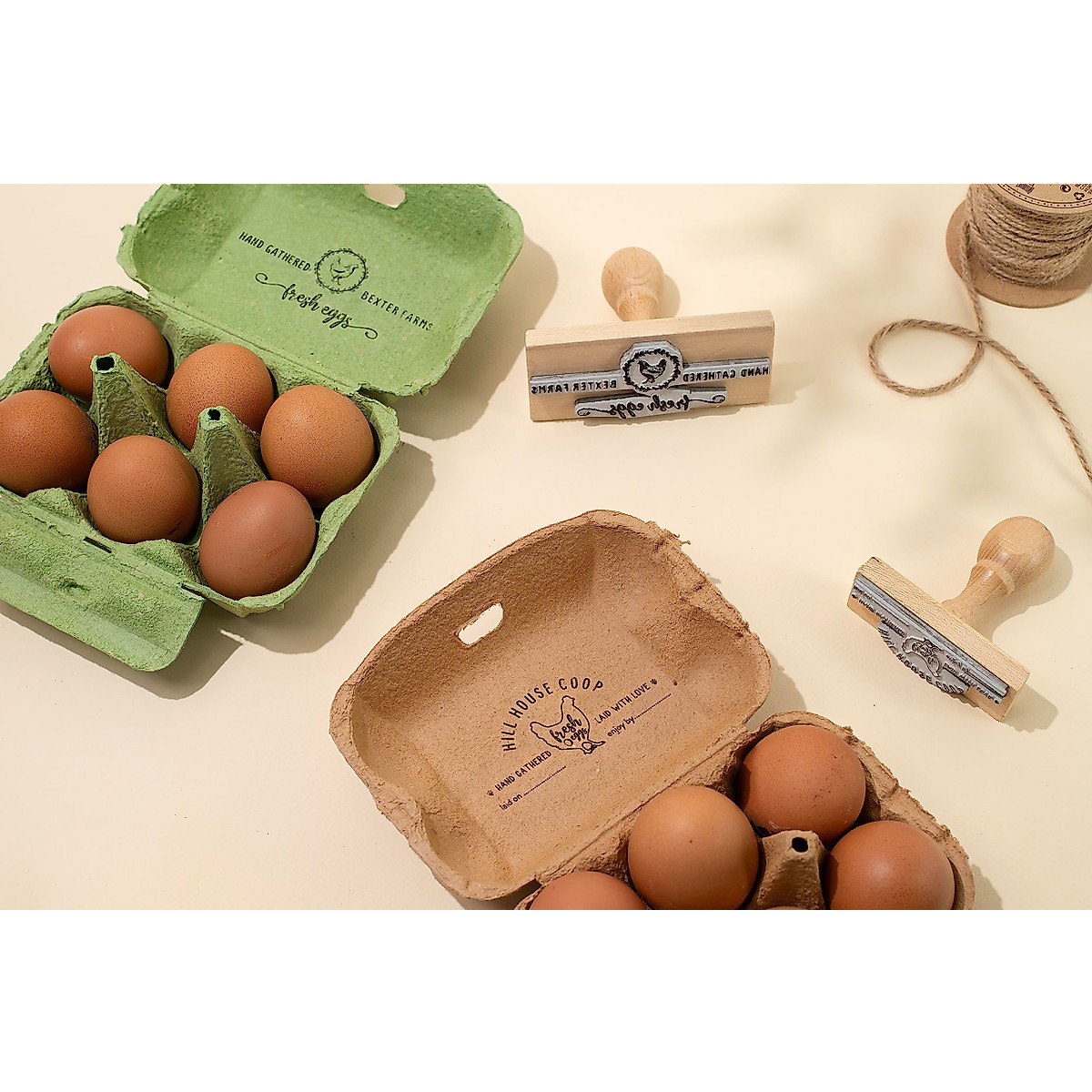 Stamp by Me | Egg Cartons Stamp | Personalized Eggs Carton Stamps | Chicken Eggs Stamper | Custom Wooden Rubber Stamp | Self-inking Labels | Farm Stampers | Black Ink | Mini, Medium or Big Stamping