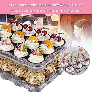 AUKUS (12 packs X 12 sets Cupcake Containers, Cupcake Carrier Holders,Deep Dome, Transparent Disposable with 150 Pack Cupcake liners and 15 forks