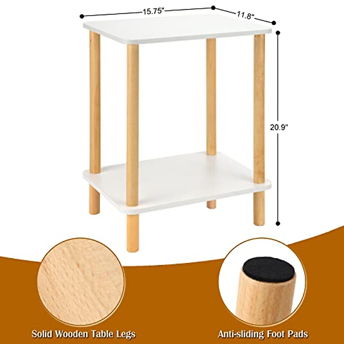 Fixwal Rack Wooden Nightstand Side Table 2-Tier Tall End Table with Storage White Bedside Table for Living Room Bedroom Office No-Tool Assembly