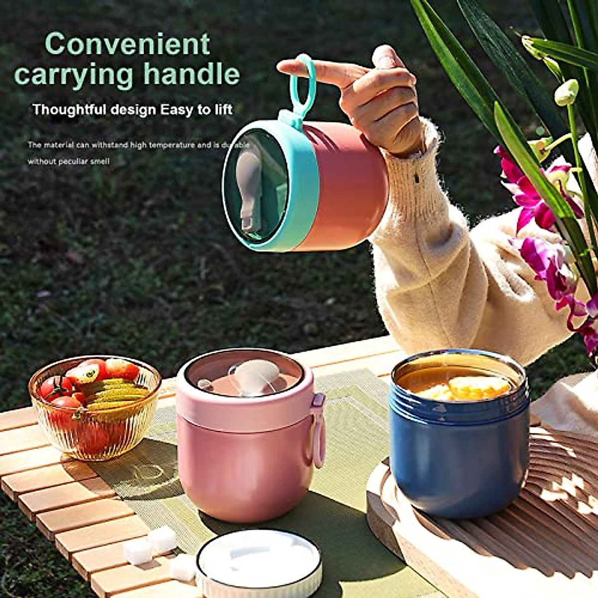 Aphmeir Overnight Oats Containers with Lids, 20oz Stainless Steel Inside Overnight Oats Jars with Spoon, Insulated Food Jars Portable Oatmeal Container Breakfast On The Go Cups (Pink)