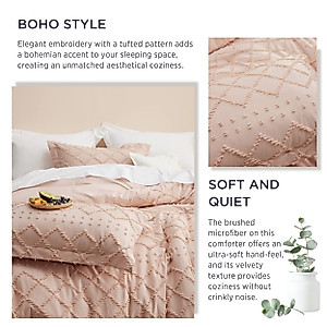 Bedsure Twin/Twin XL Comforter Set - Coral Pink Boho Twin Extra Long Comforter Set for College, Shabby Chic Dorm Bedding Set, 2 Pieces Modern Farmhouse Bed Set, Includes 1 Pillow Sham