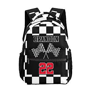 Liveweike Cool Checkered Flag Personalized Kids Backpack with Name Teen Girl Boy Primary School Travel Bag