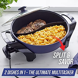 Blue Diamond Ceramic Nonstick Split Savor, 5.5QT Electric Skillet Hot Pot with Divider, Dishwasher Safe, Adjustable Temperature Control, PFAS-Free, Blue