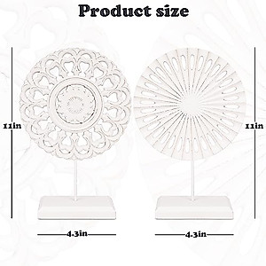 AXEARTE Wooden Carved Cutout Sector Medallion Sculpture 2 Pack, Rustic Distressed White MDF Statues Home Tabletop Decor, Decorative Ornaments for Living Room, Bedroom, Office Desktop, Cabinets