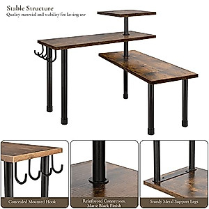 BCOZLUX Kitchen Countertop Organizer, 3 Tier Corner Counter Shelf with Metal Hooks, Bathroom Counter Organizers and Storage, Tiered Wood Spice Rack, Rustic Brown and Black