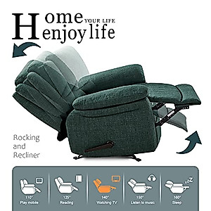 Rocker Recliner Chair, Push Back Wingback Recliner Armchair Adjustable Single Recliner Sofa Living Room Bedroom Big and Tall Adult Nursery Small Spaces, Glider Recliner Elegant Rocking Recliner, Green