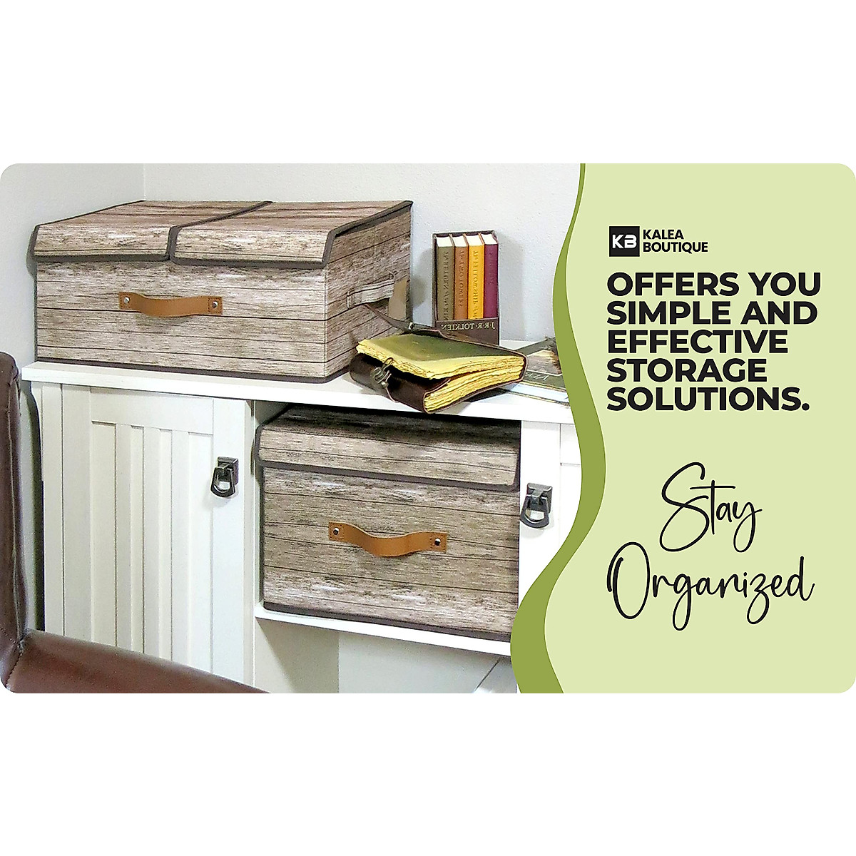 KaleaBoutique KB Foldable Storage Bins with Lids Fabric Collapsible Stacking Boxes, Closet Organizers Storage, Laundry Room Bins, Office Home Storage Bins (Set of 5 Bins, Reclaimed Wood)