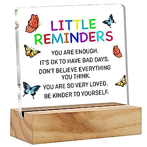 Inspirational Gifts for Women Friends Cheep Up Gift, Little Reminders Desk Decor Encouragement Acrylic Desk Plaque Sign with Wood Stand Home Office Desk Sign Keepsake