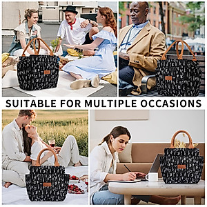 Joymee Lunch Bag Women Insulated Lunch Box Reusable Leakproof Large Cooler Tote for Womens Mens Adults with Bottle Holder and Side Pockets for Work Office Picnic - White Little Flowers