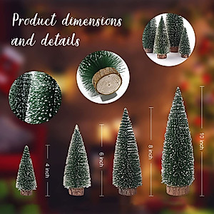 Artificial Mini Christmas Tree,4pcs Bottle Brush Christmas Tree with 1pc String Lights Contains 30 LEDs, Small Sisal Trees with Wooden Bases,Xmas Holiday Decor