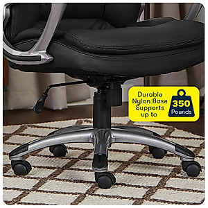 Serta Big & Tall Executive Office Chair High Back All Day Comfort Ergonomic Lumbar Support, Bonded Leather, Black