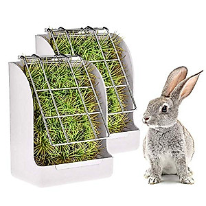 DishyKooker 1pcs White Hay Feeder Hay Rack Rabbit Grass and Food Double Use Rabbit Feeder Hay Food Bin Feeder Non-Toxic BPA Free Ideal Hay Feeder for Guinea Pigs, Chinchillas and Hamsters