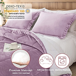 Lavender Purple Fuzzy Sherpa Comforter Set Full Queen Size, Soft Fall Winter All Season Girls Bedding Comforter Sets 3 Piece (1 Comforter and 2 Pillow Shams)