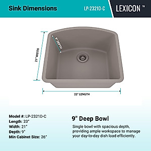 23" x 21" Quartz Kitchen Sink,D-Shaped, Single Bowl Kitchen Sinks, Drop in Kitchen Sink, Granite Composite Kitchen Sink, Undermount Sink, Galaxy Concrete kitchen sinks, with Grid, Strainer, LP-2321D-C