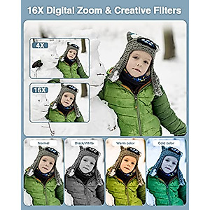 Digital Camera for Kids, Lecran 1080P 44MP Kids Camera with 32GB Card Point and Shoot Camera with 16X Zoom, Compact Portable Cameras Christmas Birthday Gift for Children Kids Teens Girl Boy(Black)