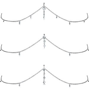 Hicarer 3 Pieces Silver Crystal Belly Ring with Chain Rhinestone Waist Body Chain Bikini Belly Chain Beach Accessories Jewelry for Women Adults(Silver)