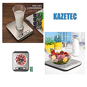 KAZETEC Digital Kitchen Scale,Multifunction Food Scale Measure Weight(MAX:11LB/5KG/176OZ)Accurately,Stainless Steel Scale Digital Weight,Large LCD Display,Waterproof,4 Unit(g/ml/oz/lb)