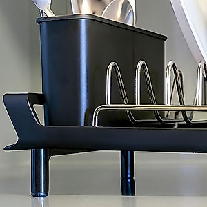 Erreke Small Dish Drying Rack, Compact Dish Drying Rack, Small Dish Rack, Drains into Sink, Non-Slip Feet, Expandable Adjustable Size 11x8 inches (Black)