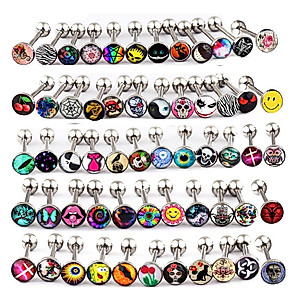 Suotarn Stainless Steel Fancy Words Tongue Ring Logo Barbell Bars 14 Gauge Tongue Piercing Lot 5/8"…