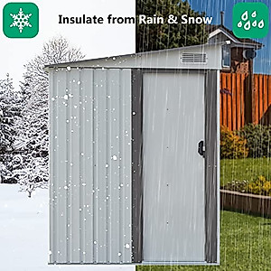 Fingertip WD Outdoor Storage Sheds 4 x 6 FT - Freestanding Outside Steel Shed, Metal Tool Shelter for Storage Lawn Mower, Garbage, Equipment, for Garden, Patio(White)