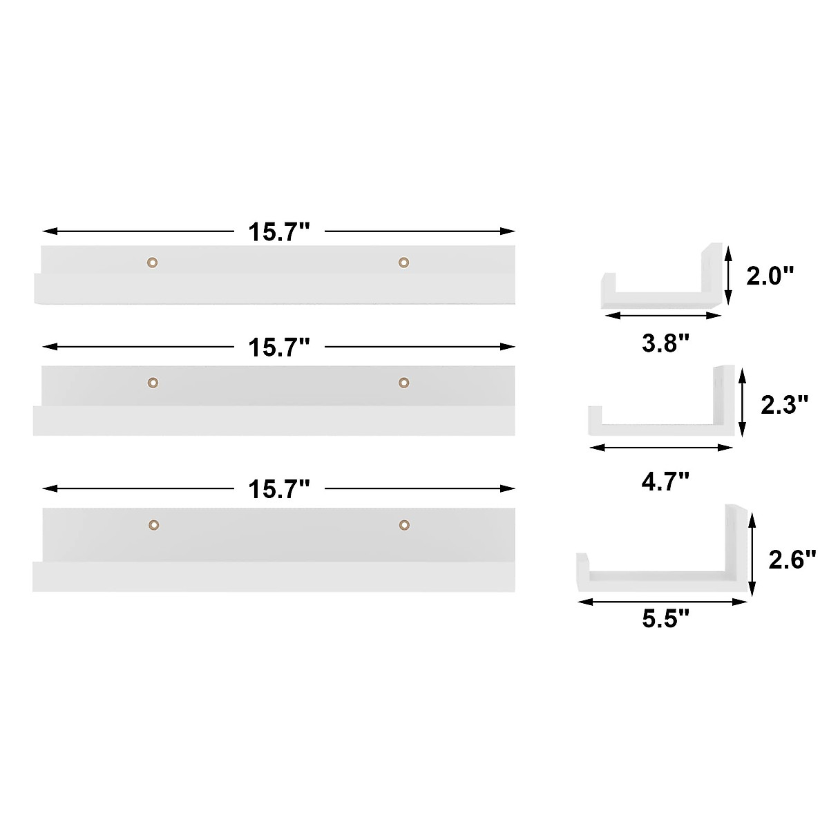 Giftgarden 16 Inch White Floating Shelves for Wall Mount, Modern Wood Wall Shelf Ledge for Bathroom Bedroom Living Room Kitchen Nursery Storage, Set of 3 Different Sizes