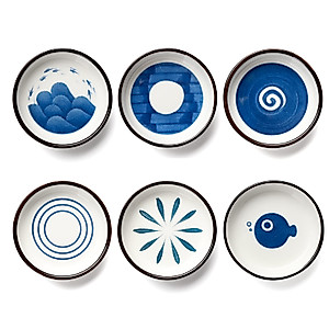 MOSYONE Soy Sauce Dish Ceramic Set of 6 - Soy Sauce Dipping Bowls for Sushi - 3.5 Inch Serving Dish - Japanese Style Dinnerware Set