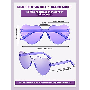 Weewooday 40 Pairs Heart Glasses Rimless Heart Shaped Frameless Sunglasses Transparent Sunglasses Tinted Eyewear(Purple)