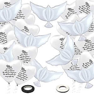 50 PCS White Memorial Balloons Set 40 PCS Memorial Balloons 8 PCS Peace Dove Balloons Funeral Remembrance Balloons 2 Rolls of Ribbons for Condolence Funeral Anniversary Memorial Services