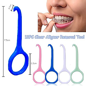 Clear Aligner Removal Tool, 50 Pieces Invisible Removable Braces Extractor Retainer Remover Personal Orthodontic Supplies Braces hook Stealth Hook (Pink, Blue, Purple, Green)