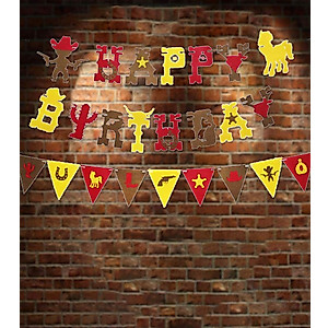 LaVenty Set of 2 Cowboy Birthday Banner Boots Boy Banner Little Cowboy Banner Western Theme birthday Decoration Cowboy First Birthday Cowboy Party decoration