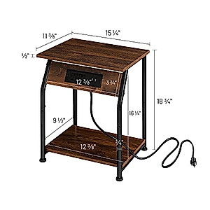 Labcosi 18.9” Tall Side Tables, Rustic End Tables for Living Room and Bedroom, Nightstand with Charging Station, Small Furniture with USB Ports and Outlets, Rustic Oak Color
