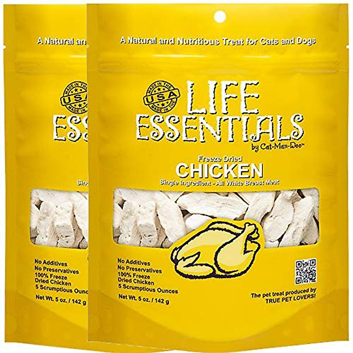 All-Natural Freeze Dried Chicken Treats for Dogs & Cats No Grains, Fillers, Additives and Preservatives Proudly Made in the USA - 2 Pack (5 oz. Bag)