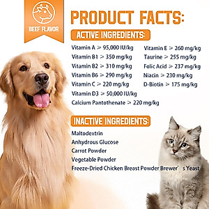 Pet Nutritional 12-in-1 Multivitamin Supplement Tablets for Dogs& Cats, Supports Immune, Skin, Gut Health with Vitamins A, B, C, D, E & Minerals, 150 Tablets