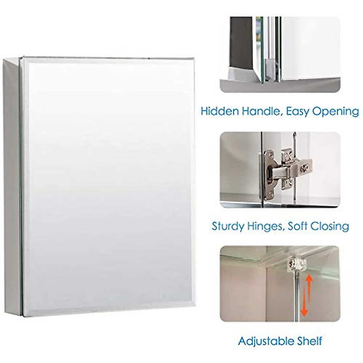 Movo Medicine Cabinet with Mirror, 24 Inch x 30 Inch Aluminum Mirror Cabinet with Single Door, Bathroom Medicine Cabinet, Surface Mount or Recess Installation