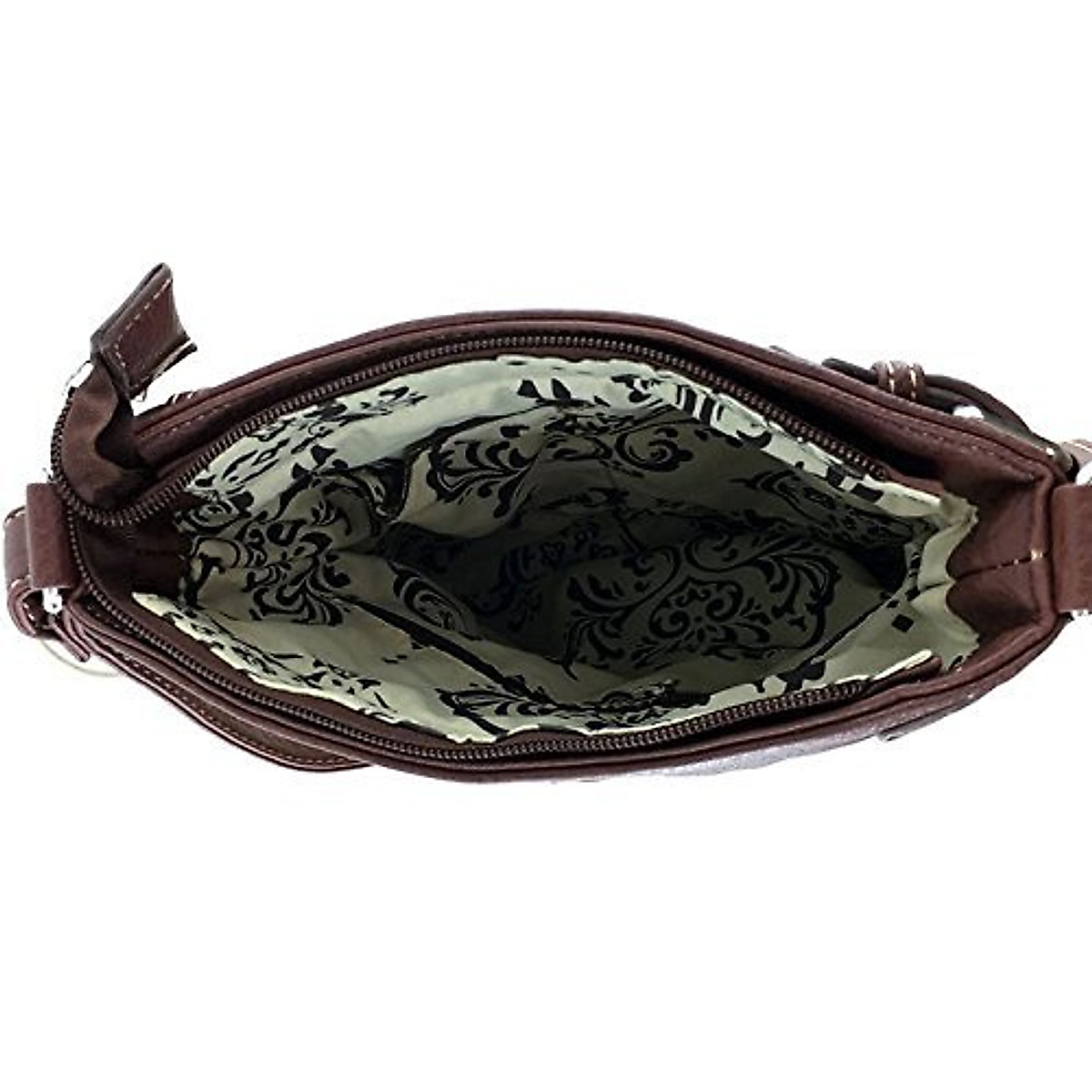 Justin West Washed PU Leather Shoulder Handbag Stud Rhinestone Cross Concealed Carry (Brown Messenger)