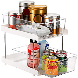 Hacaroa 2 Tier Sliding Basket Drawer Organizer with Handles, Pull Out Under Sink Organizer Shelf, Stackable Slide-out Storage Bins for Cabinet, Kitchen, Bathroom, Office, Clear