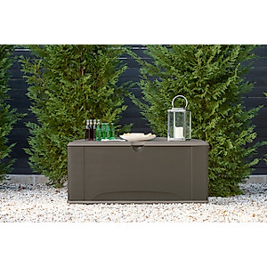 Rubbermaid Extra Large Resin Weather Resistant Outdoor Storage Deck Box, 120 Gal., Putty/Canteen Brown, for Garden/Backyard/Home/Pool