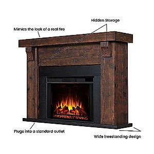 Real Flame Gunnison Grand Electric Fireplace with Remote Control - Realistic Infrared Fireplace - Traditional Brown Wood Indoor Fireplace (8700E-CHBW)