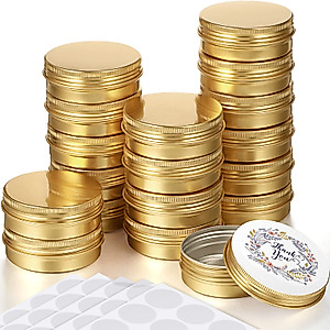 2 oz Salve Tins Metal Tins with Lids Round Tins Containers Candies Tins with 10 Sheets Stickers for Salve Spice Candies Candles Kitchen Office Storage (Gold, 36 Pieces)