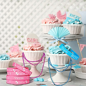 48 Gender Reveal Bracelets and Bead Necklaces Set Includes 24 Pieces Team Boy Team Girl Bracelet and 24 Pieces Bead Necklaces for Gender Reveal Party Supplies, Baby Shower, Pink and Blue