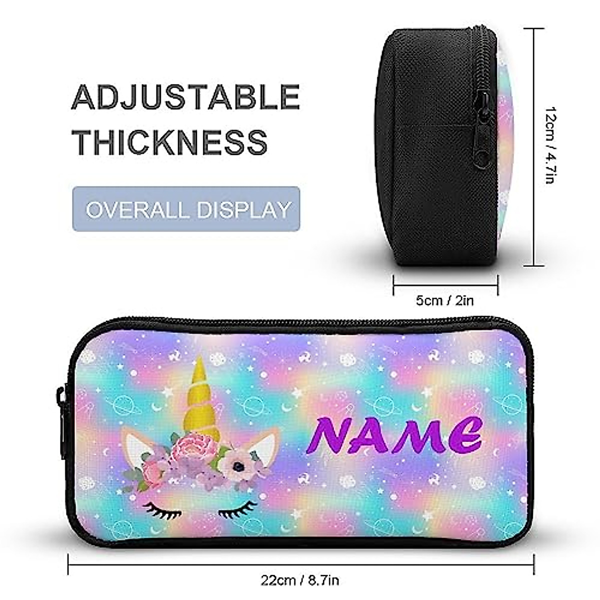 Mrokouay Custom School Backpack with Lunch Bag Pencil Case Unicorn Galaxy Flower Personalized 3 in 1 Bookbags Set Customization Backpack for Girls Boys