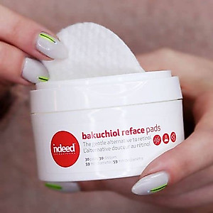 Indeed Labs Bakuchiol Reface Pads - Plant-based retinol alternative, no irritation, 5x more antioxidant. Good for acne-prone skin, sun damage, fine lines And wrinkles. 30 Pads