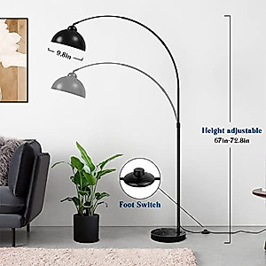 Modern 73" Arc Floor Lamp with Metal Hanging Dome Shade, Industrial Adjustable Over the Couch Stand Up Light, Marble Base Farmhouse Tall Task/Reading Standing Lamp for Living Room Bedroom Office Black