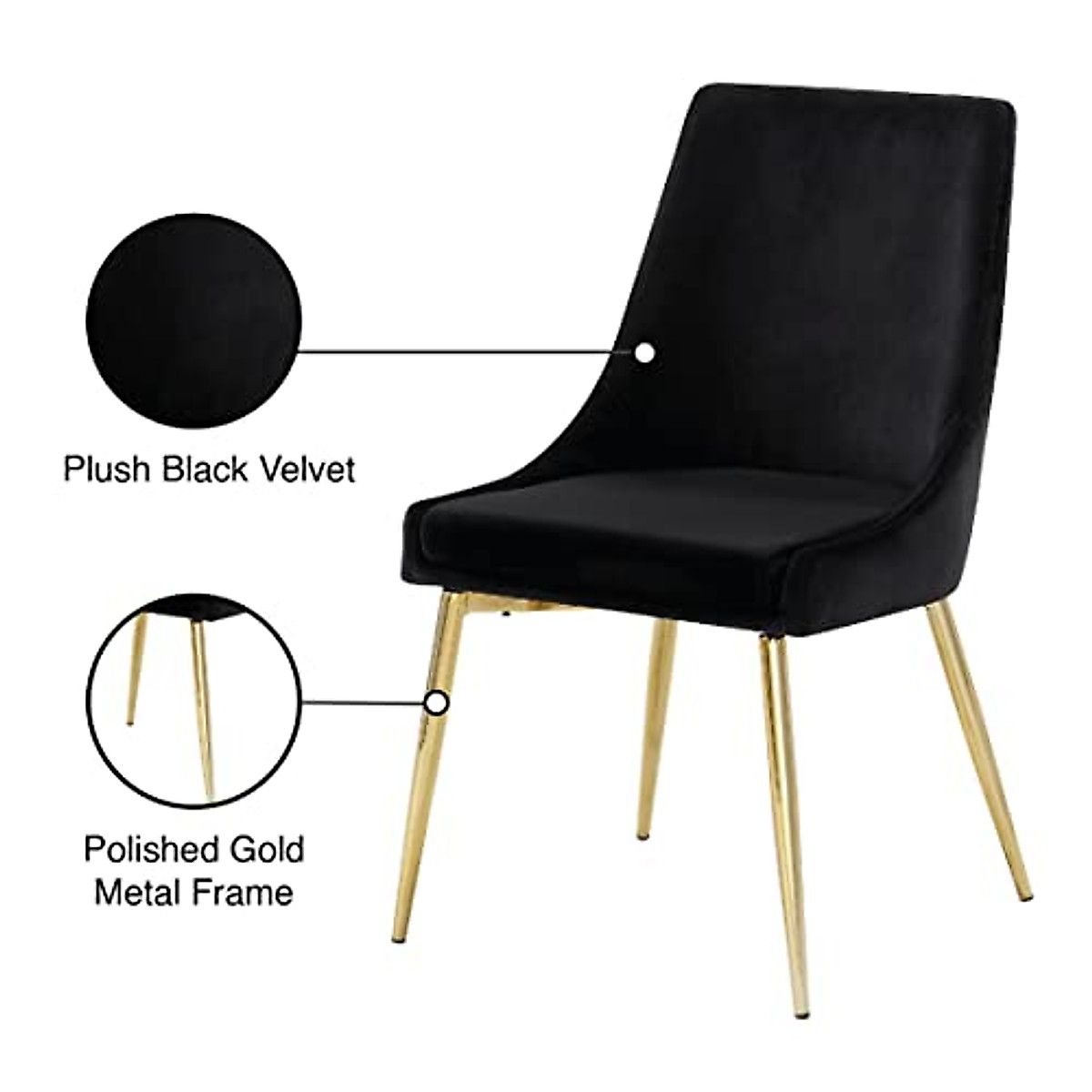 Meridian Furniture Karina Collection Modern | Contemporary Velvet Upholstered Dining Chair with Sturdy Metal Legs, Set of 2, 19.5" W x 21.5" D x 33.5" H, Black