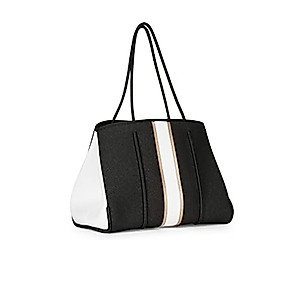 Haute Shore - Greyson Bravo Neoprene Tote Bag w/Zipper Wristlet Inside, Black Denim W/Rosegold & White Stripe