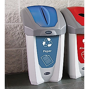 Glasdon Nexus 8G Paper Recycling Bin (Gray, Blue Sticker) – 8-Gallon Paper Recycling Container for Indoor Use – Compact Office Recycling Bin for Used Paper – Plastic