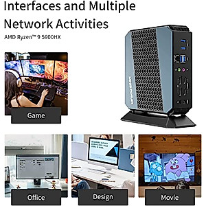 COOFUN EliteMini HX90 Mini PC AMD Ryzen 9 5900HX Mini Computers,8 Cores/16 Threads 32 GB RAM 512 GB PCIe SSD, Support 2X 2.5 inch HDD, 2X HDMI&2X DisplayPort, 2.5G RJ45, 6 X USB Port, 2X Mic,