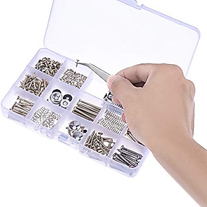Canomo 254 Pieces Electric Guitar Screw Kit (9 Types) with Springs for Electric Guitar Bridge, Pickup, Pickguard, Tuner, Switch, Neck Plate, Guitar Strap Buttons and A Elbow tweezers, Chrome