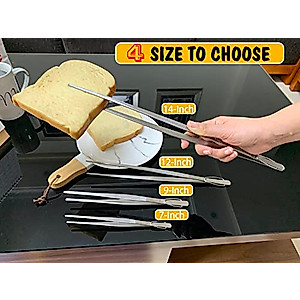 JETKONG Extra Long Kitchen Tweezers Heavy Duty Stainless Steel Cooking Tweezers, Set of 3 (9 12 14 Inch, Silver)